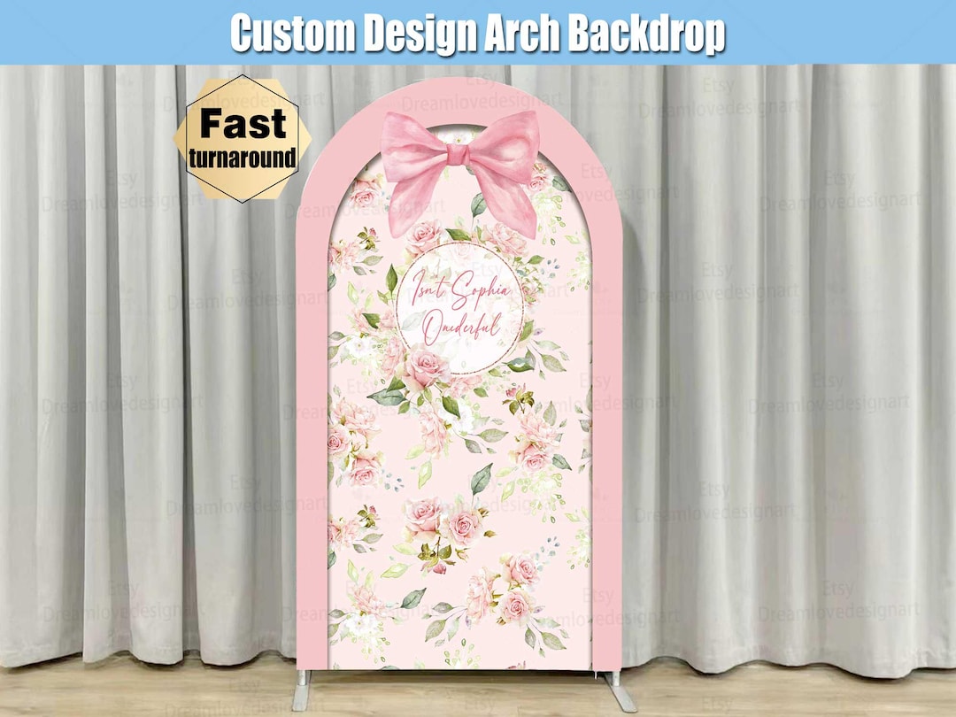 Pink Bow 1st Birthday Arch Backdrop Cover Stand Miss Onderful Baby Girl ...