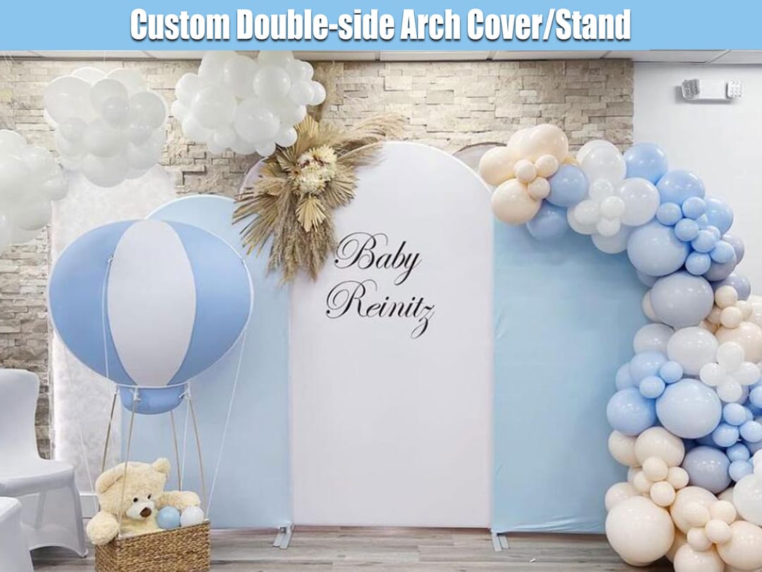 Blue White Arch Backdrop Cover Double-sided Stand Custom Baby Shower ...
