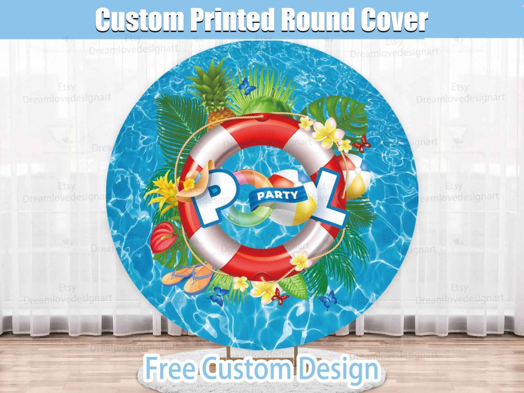 Pool Party Round Backdrop Cover Summer Birthday Party Backdrop Swimming ...