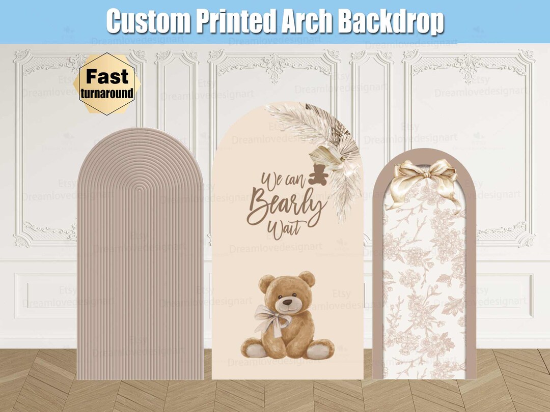 Bear Baby Shower Arch Backdrop Cover Fabric We Can Bearly Wait Party ...