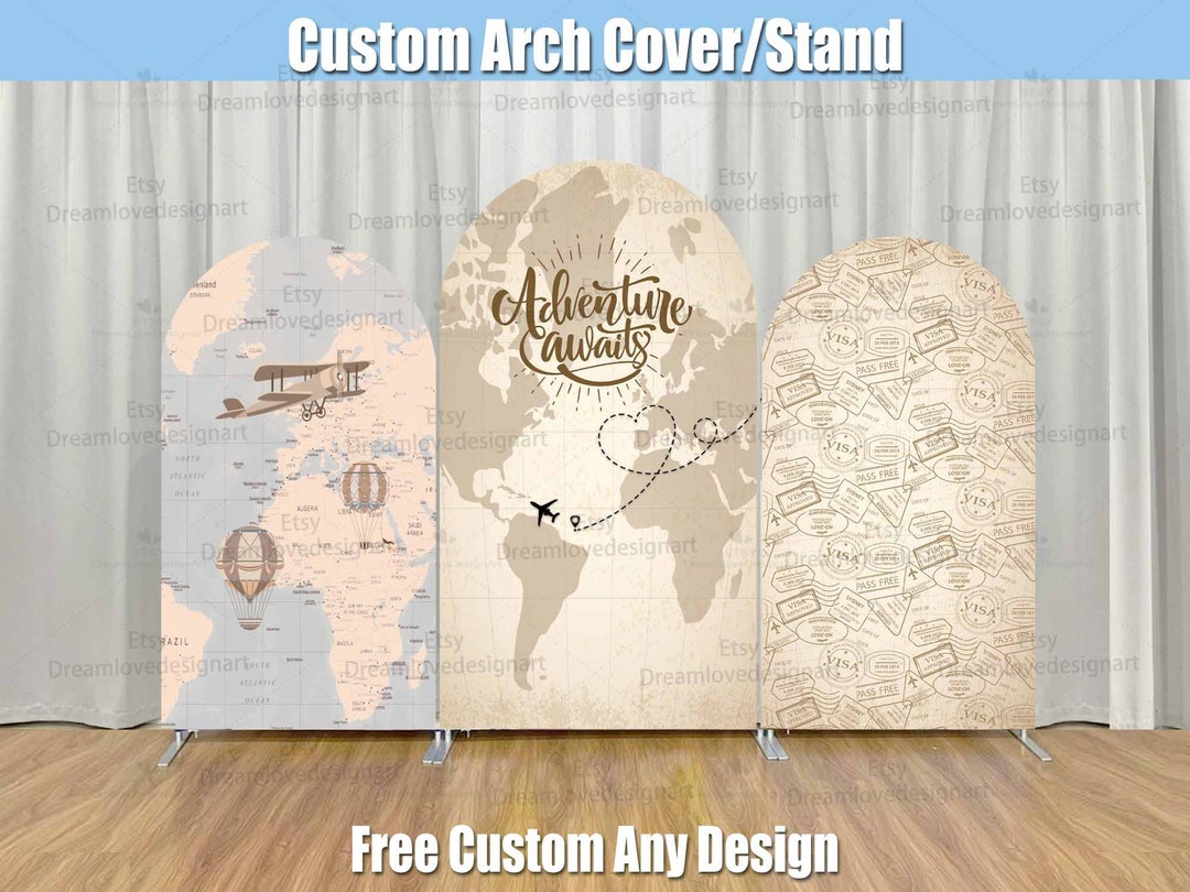 Adventure Awaits Arch Backdrop Cover Hot Air Balloon Airplane Baby ...