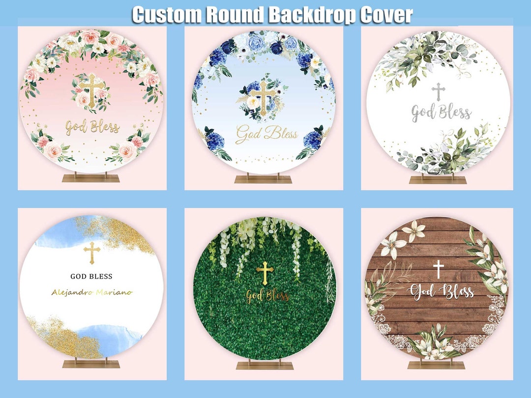 God Bless Round Backdrop Cover Stand Baby Baptism Christening Circle ...