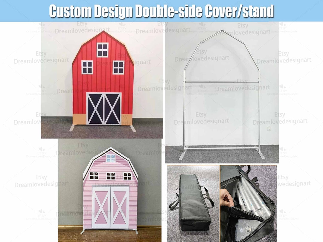 Farm House Barn Arch Backdrop Stand Frame Cover Custom Red Pink Garland ...