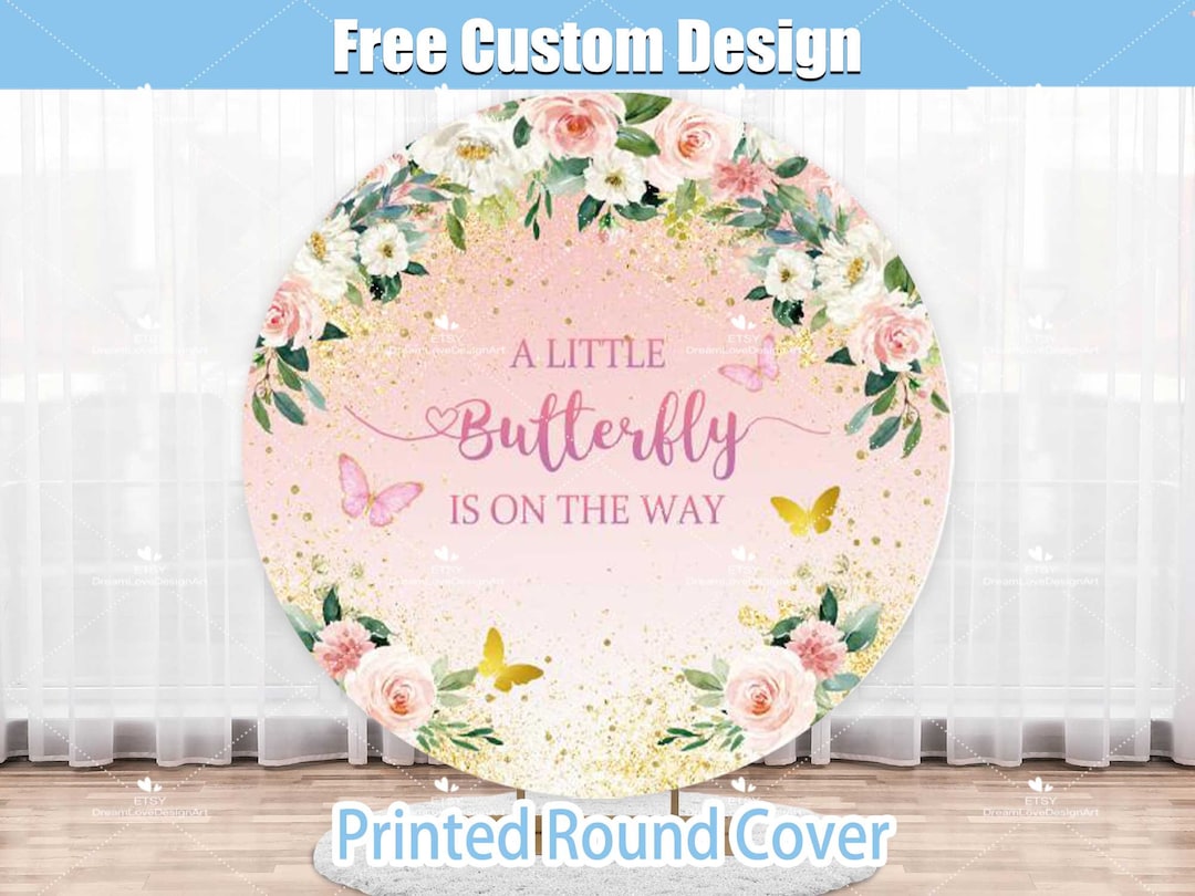 Butterfly Baby Shower Round Backdrop Cover Pink Girl Princess Floral ...