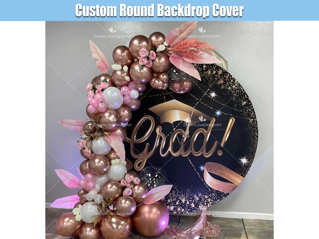 Graduation Round Backdrop Cover Gold Black Glitter Class of 2025 Party ...