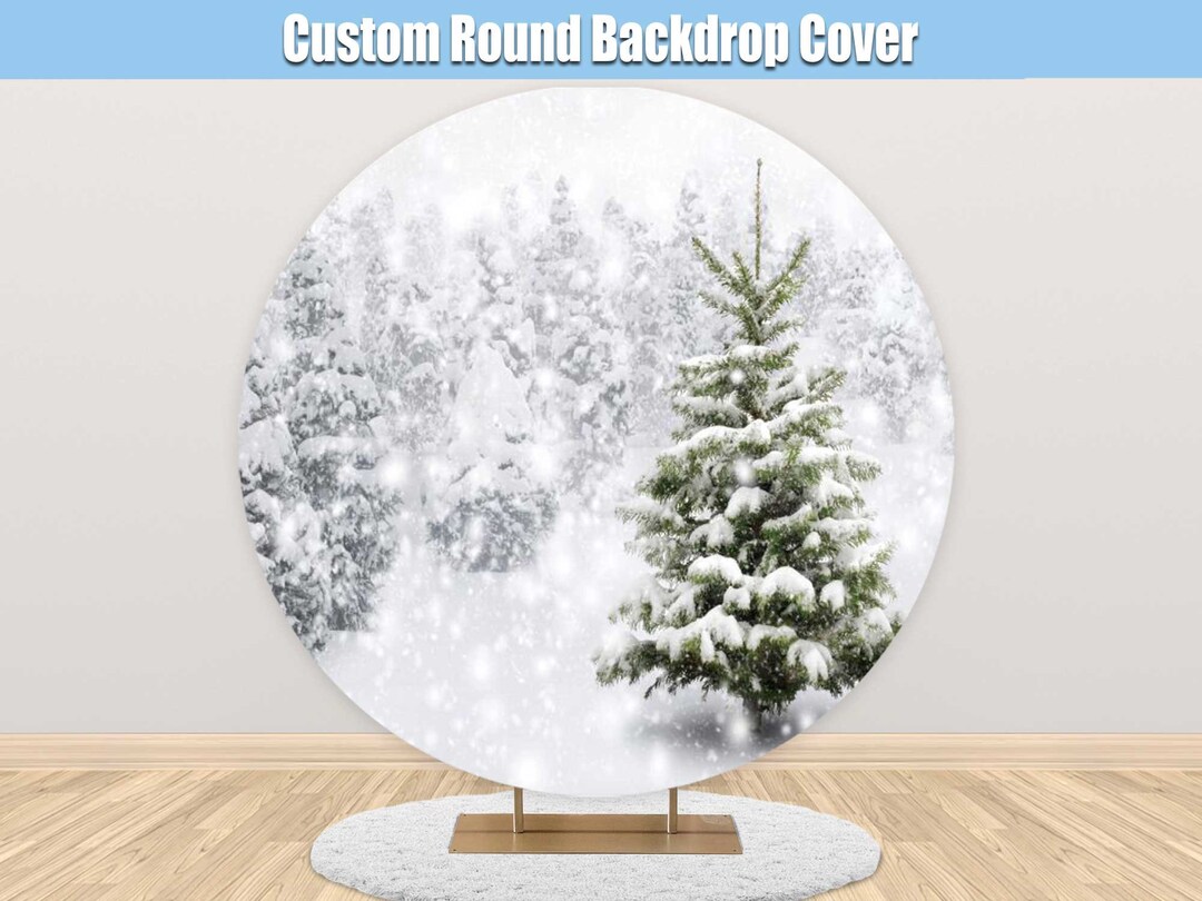Winter Round Backdrop Cover Kids Snow Pine Trees Xmas Circle Backdrop ...