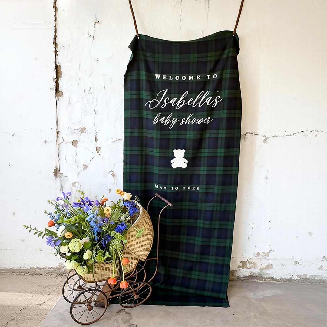 Tartan Plaid Baby Shower Welcome Sign Banner Bear Birthday Arch ...