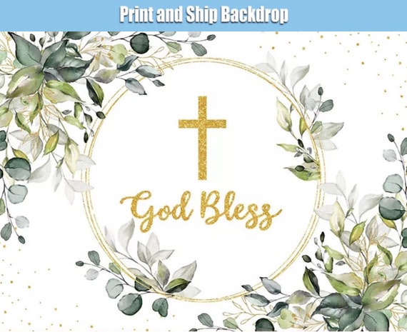 God Bless Party Backdrop Greenery Baptism Chritian Baby Rustic | Etsy