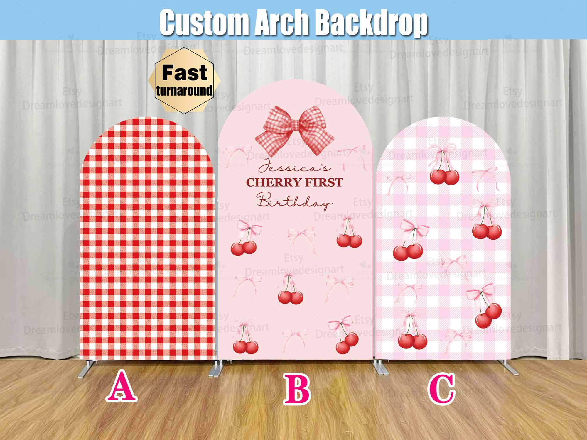Cherry Red Plaids Arch Backdrop Cover Stand Berry First 1st Birthday ...