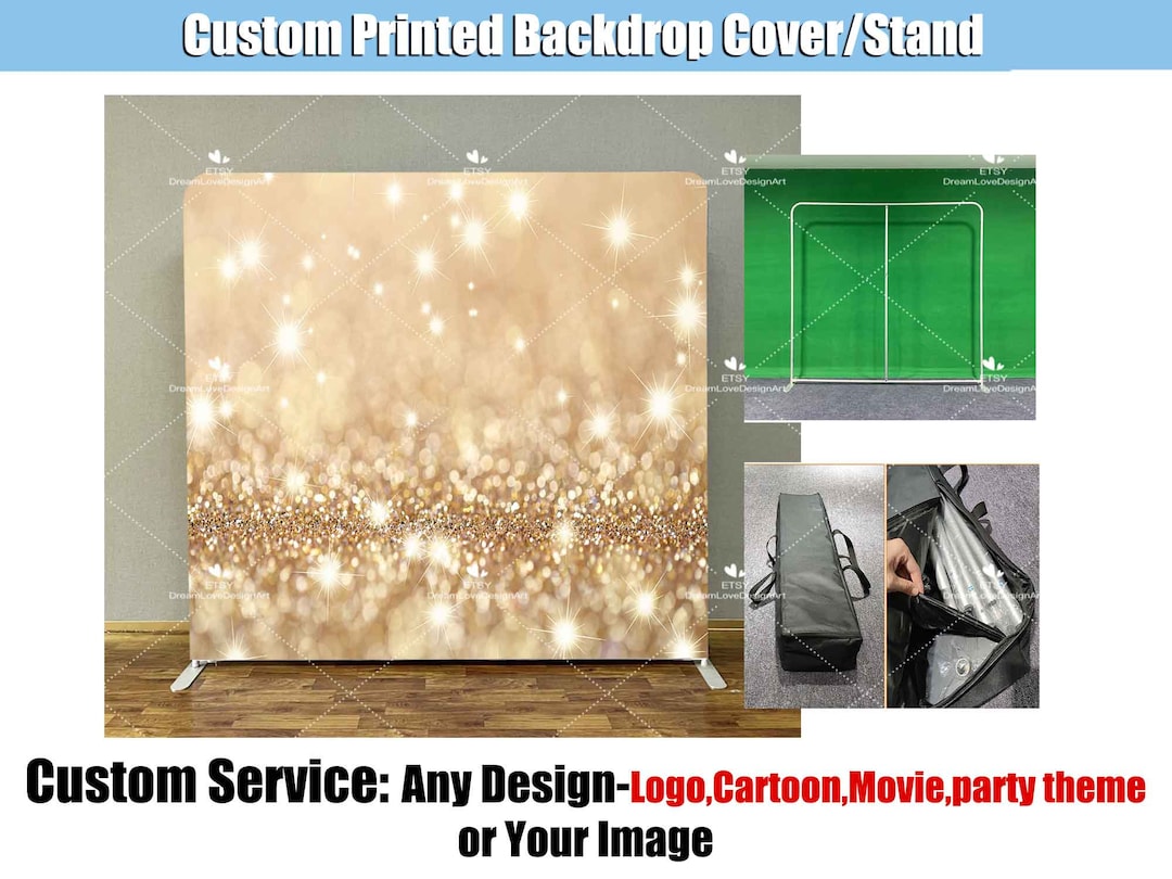 Gold Bokeh Square Photobooth Backdrop Custom Cover Stand Wall Party ...