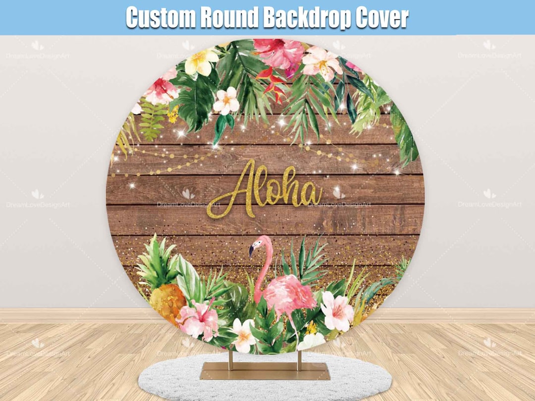 Aloha Round Backdrop Summer Tropical Birthday Pool Party Wood Luau ...