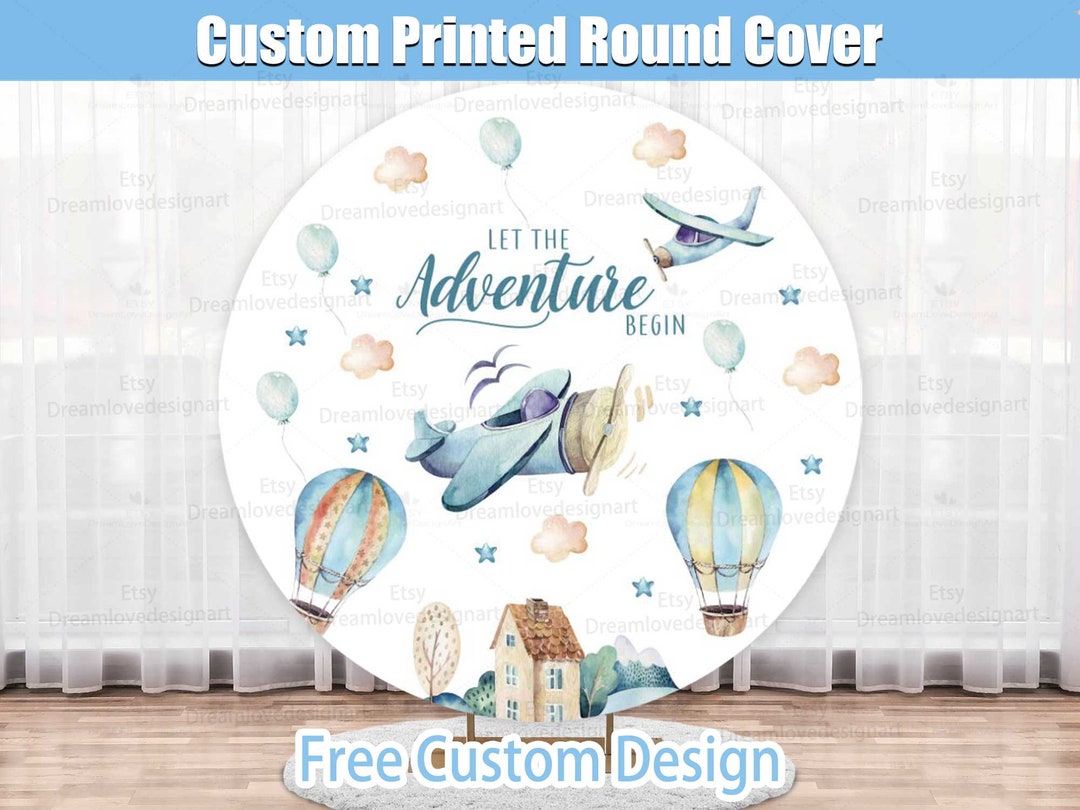 Adventure Airplane Round Backdrop Cover Boy Baby Shower Birthday Party ...