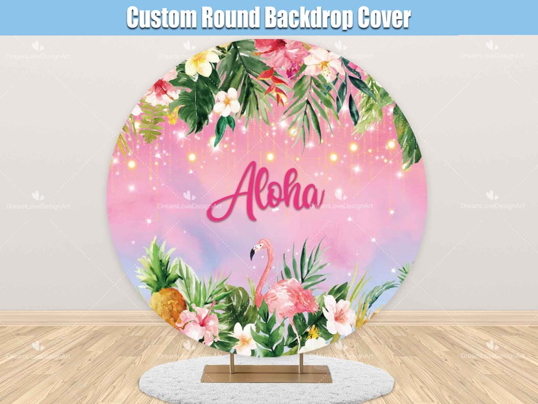 Aloha Round Backdrop Summer Tropical Birthday Pool Party Pink Luau ...