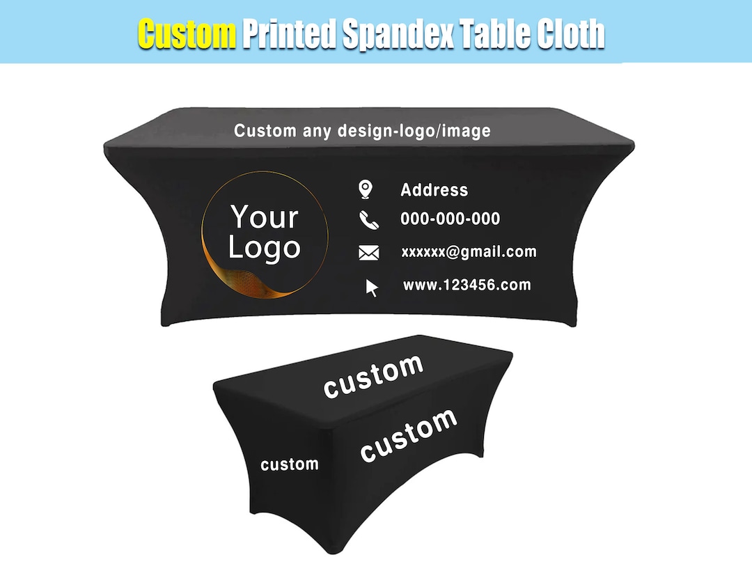 Custom Printed Spandex Table Cloth Stretch Fitted Cover Personalized Logo 4ft 6ft 8 Ft ...