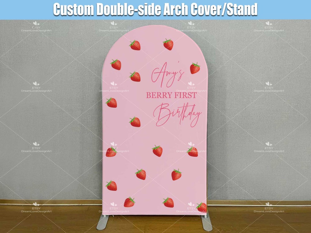 Strawberry Birthday Arch Backdrop Cover Stand Custom Berry First 1st ...
