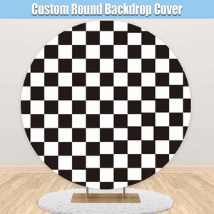 Racing Car Birthday Party Round Backdrop Checkerboard Custom Round ...