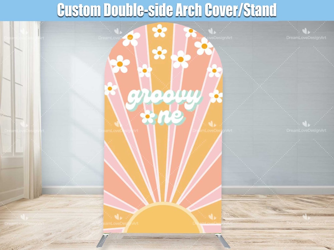 Groovy One Birthday Arch Backdrop Cover Custom Daisy Flower Pink Baby ...