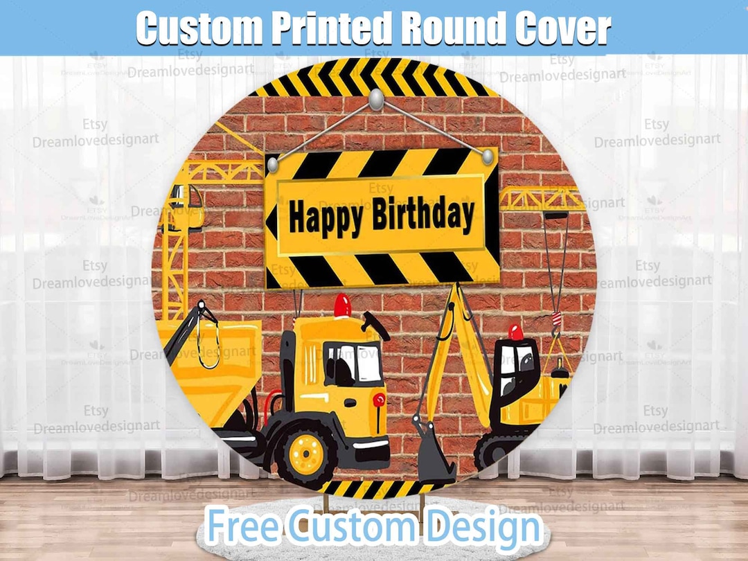 Construction Birthday Round Backdrop Cover Kids Baby Boy 1st Birthday ...