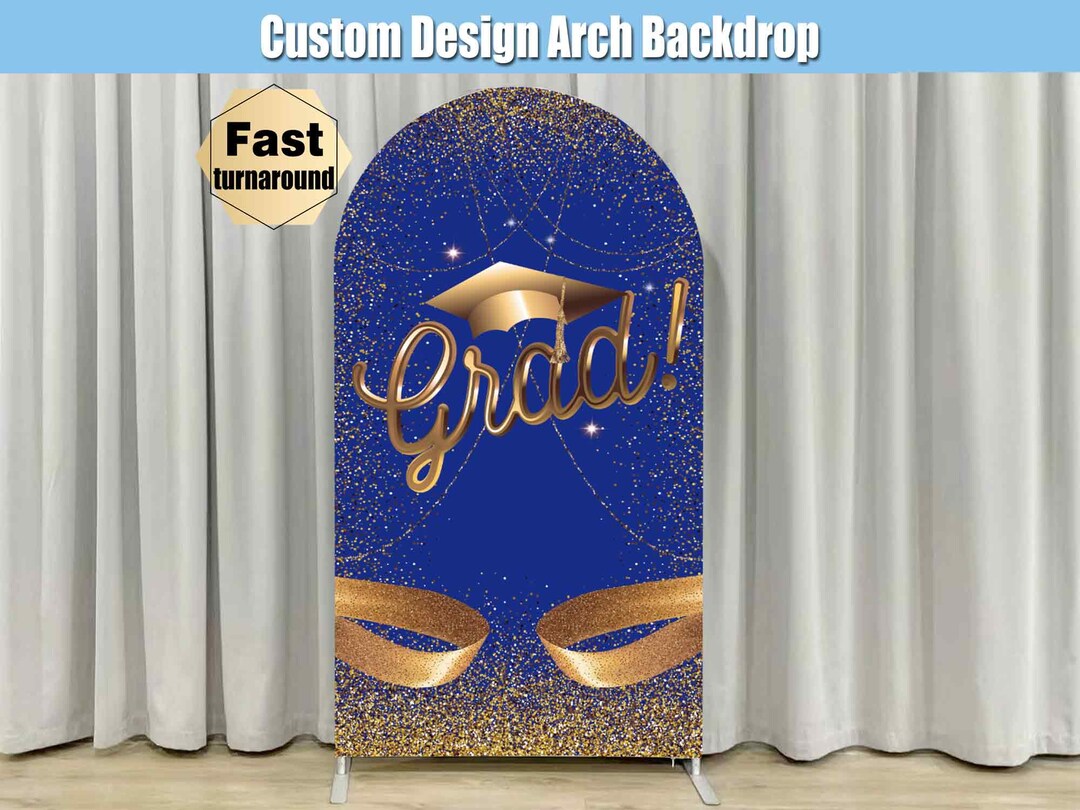 2026 Royal Blue Graduation Arch Backdrop Cover Gold Class of 2026 Cover ...