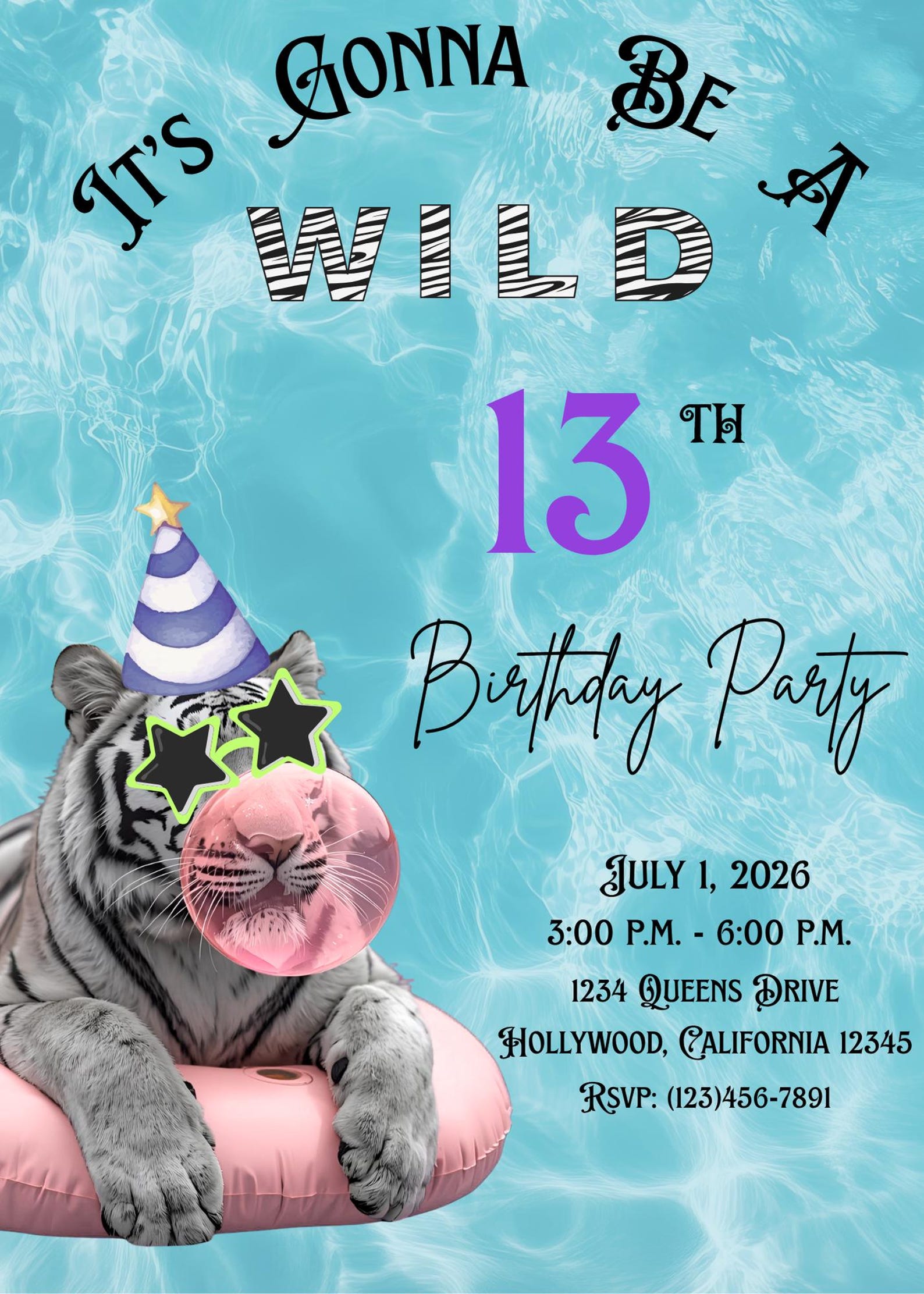 Wild 13th Birthday Pool Party Invitation (editable Digital Download) - Etsy