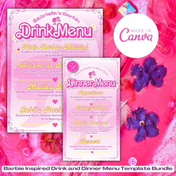 Barbie Dinner Menu Template - Etsy