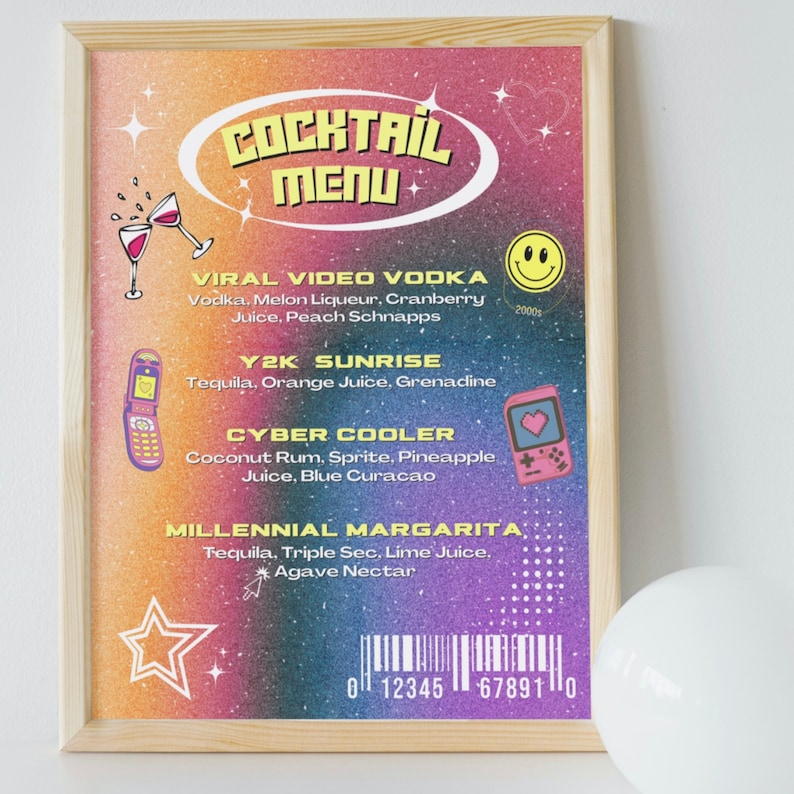 Y2K Inspired Cocktail Menu, New Years Eve Menu, Y2K, 2000s Inspire ...