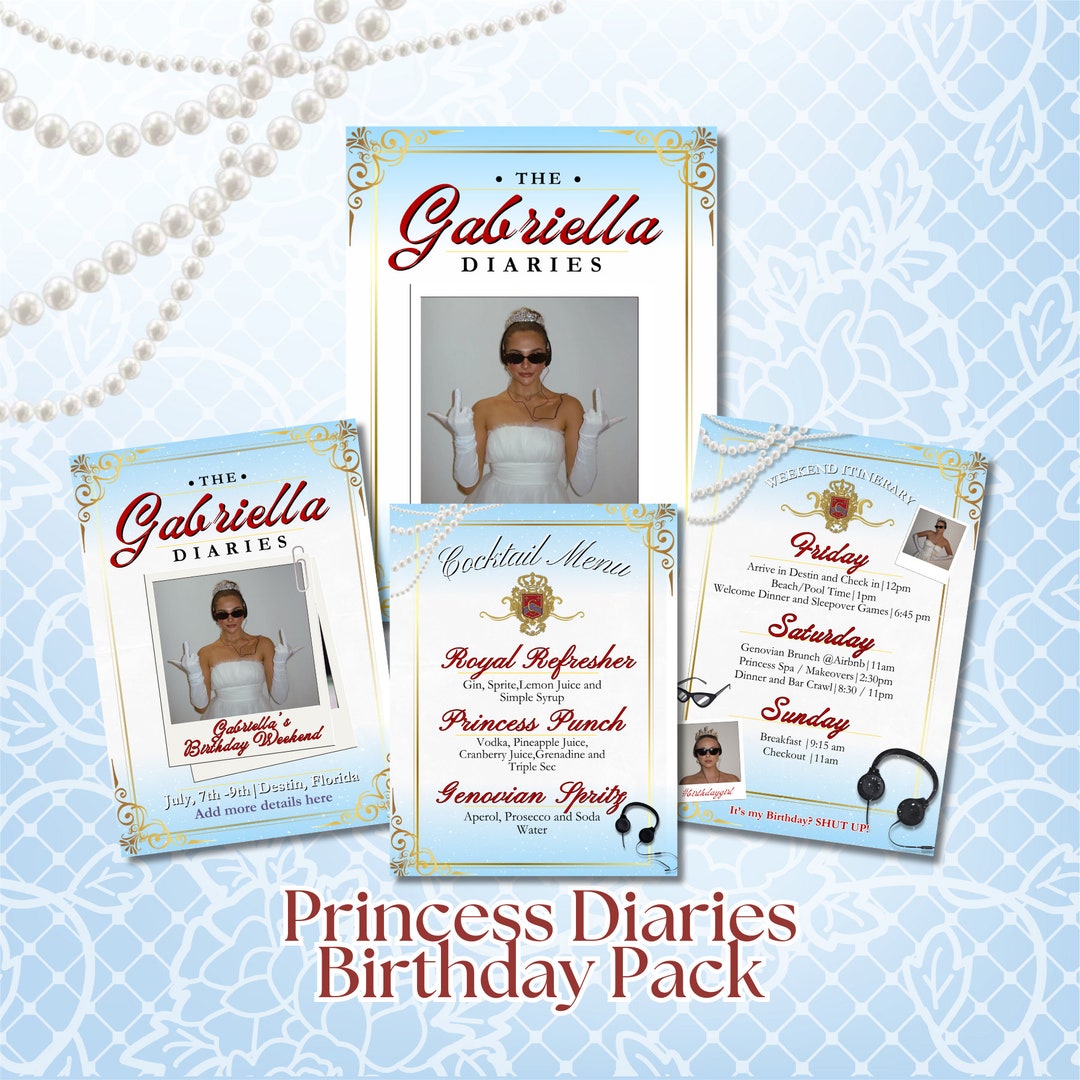 Princess Diaries Party Bundle, Invitation Template, Cocktail Menu ...