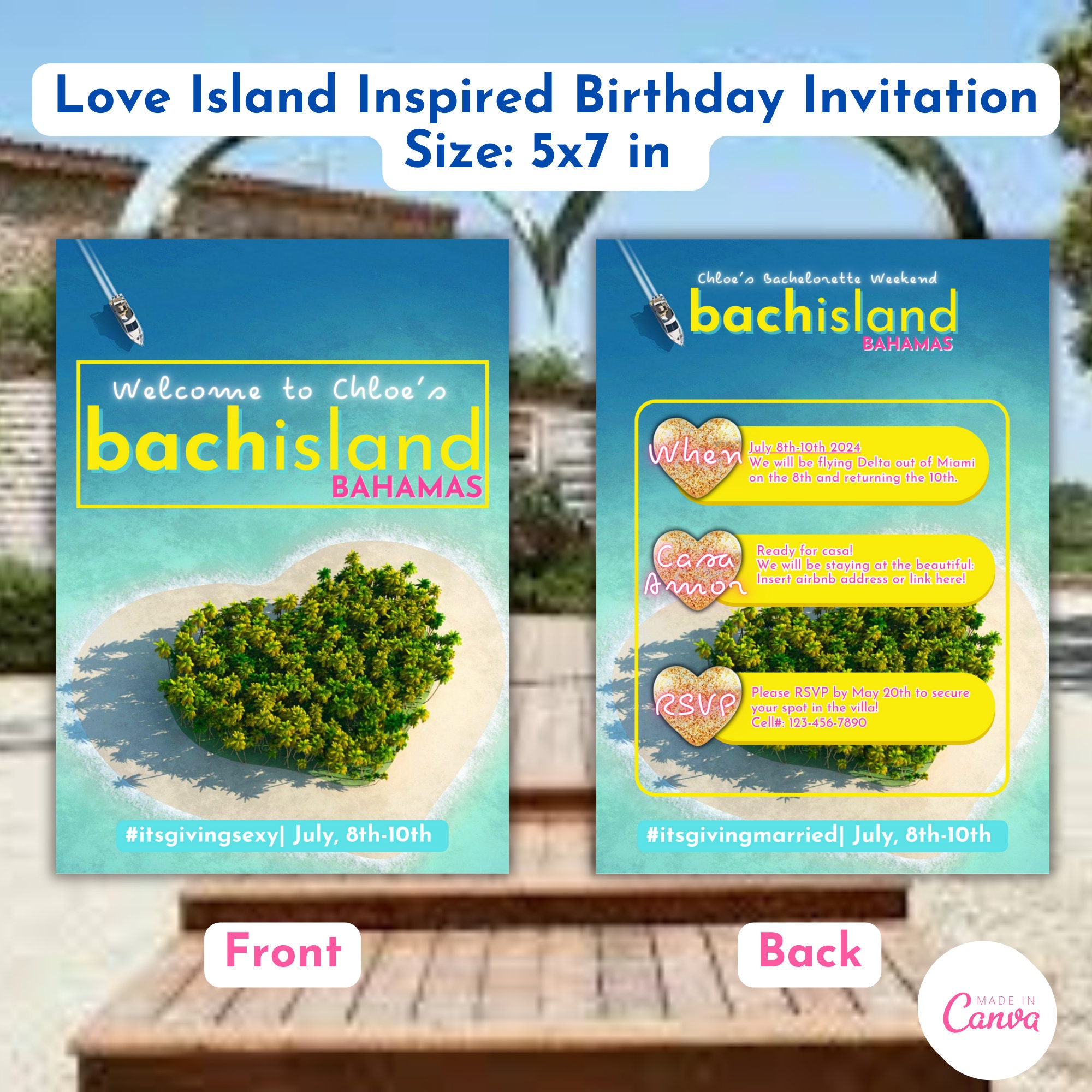 Island Inspired Birthday Invitation, Tropical Birthday Invitation, Hen ...