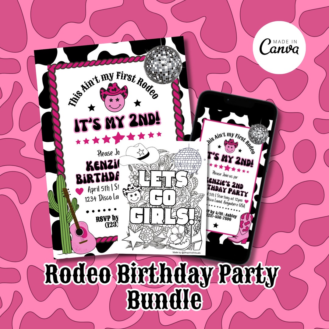 2nd Rodeo Birthday Bundle, Birthday Invitation, Welcome Sign, Rodeo ...