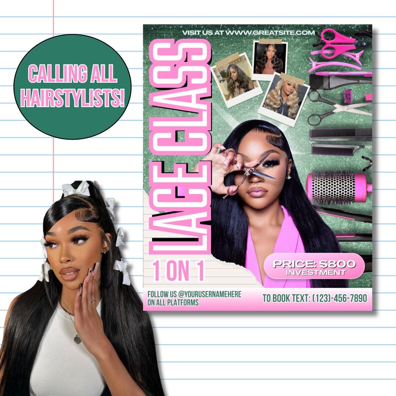 Lace Class Flyer: Hair & Wig 1-on-1 Promotion (canva Template) - Etsy