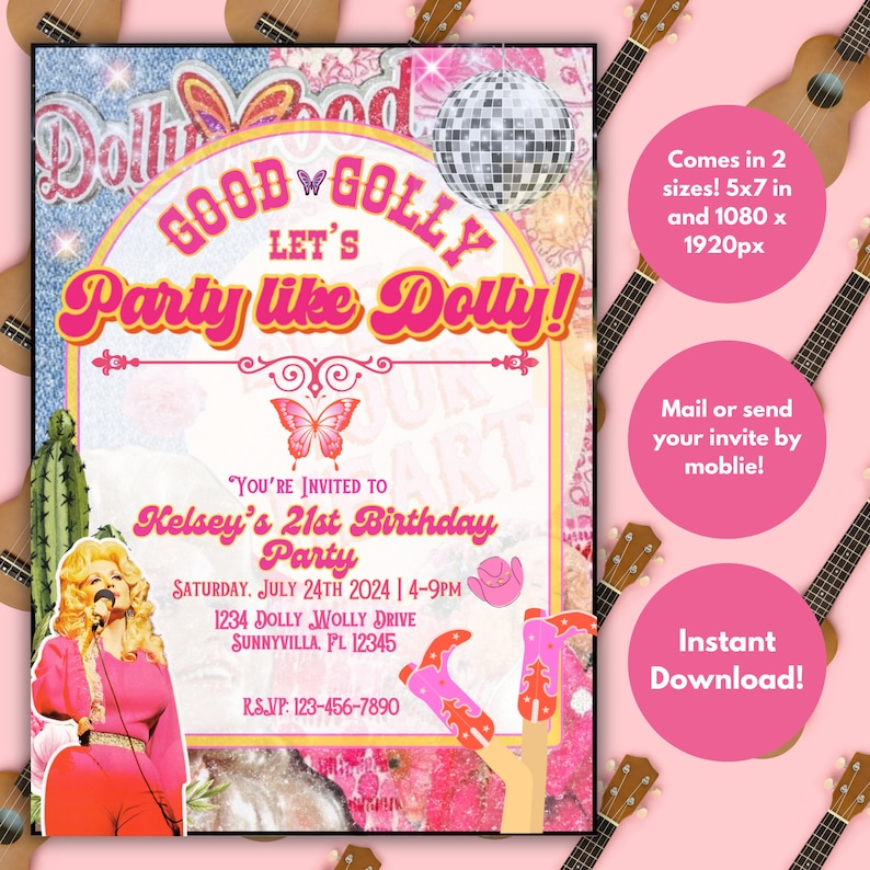 Dolly Inspired Birthday Invitation, Dolly Parton, Invitation Template ...