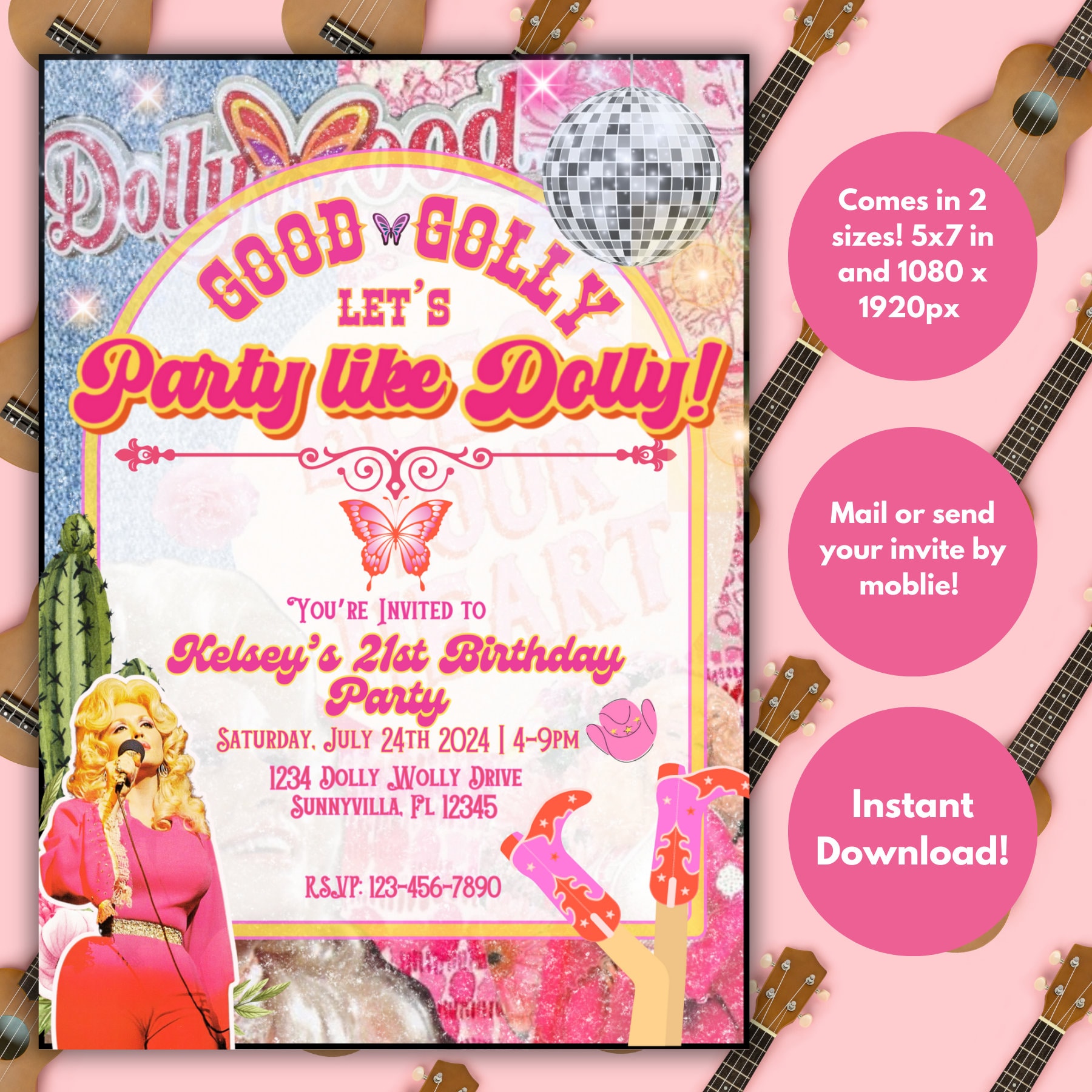 Dolly Inspired Birthday Invitation, Dolly Parton, Invitation Template ...