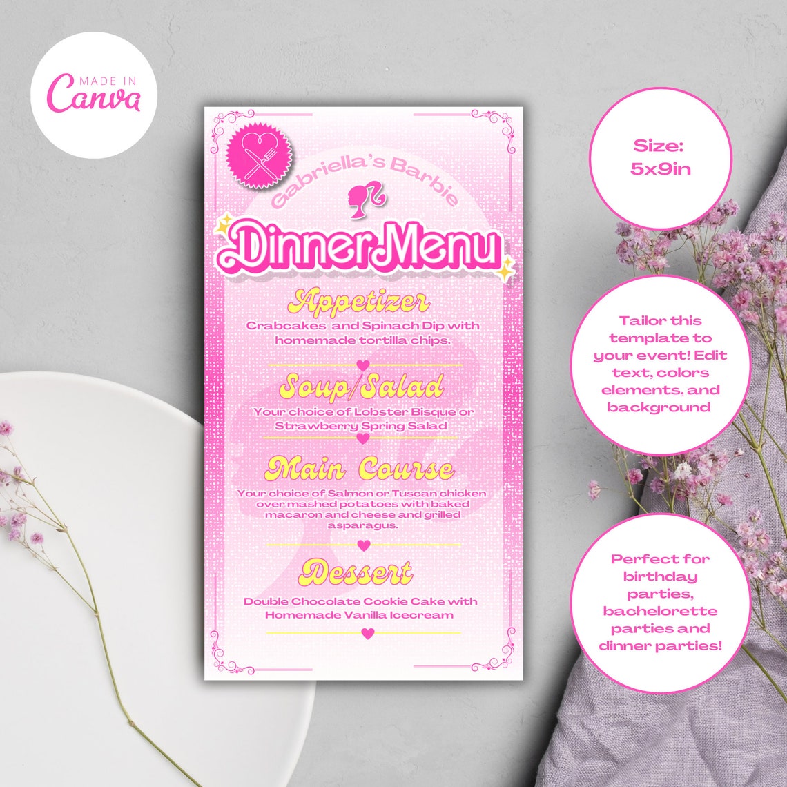 Pink Doll Inspired Menu || Birthday Dinner Party|| Dinner Party Menu ...