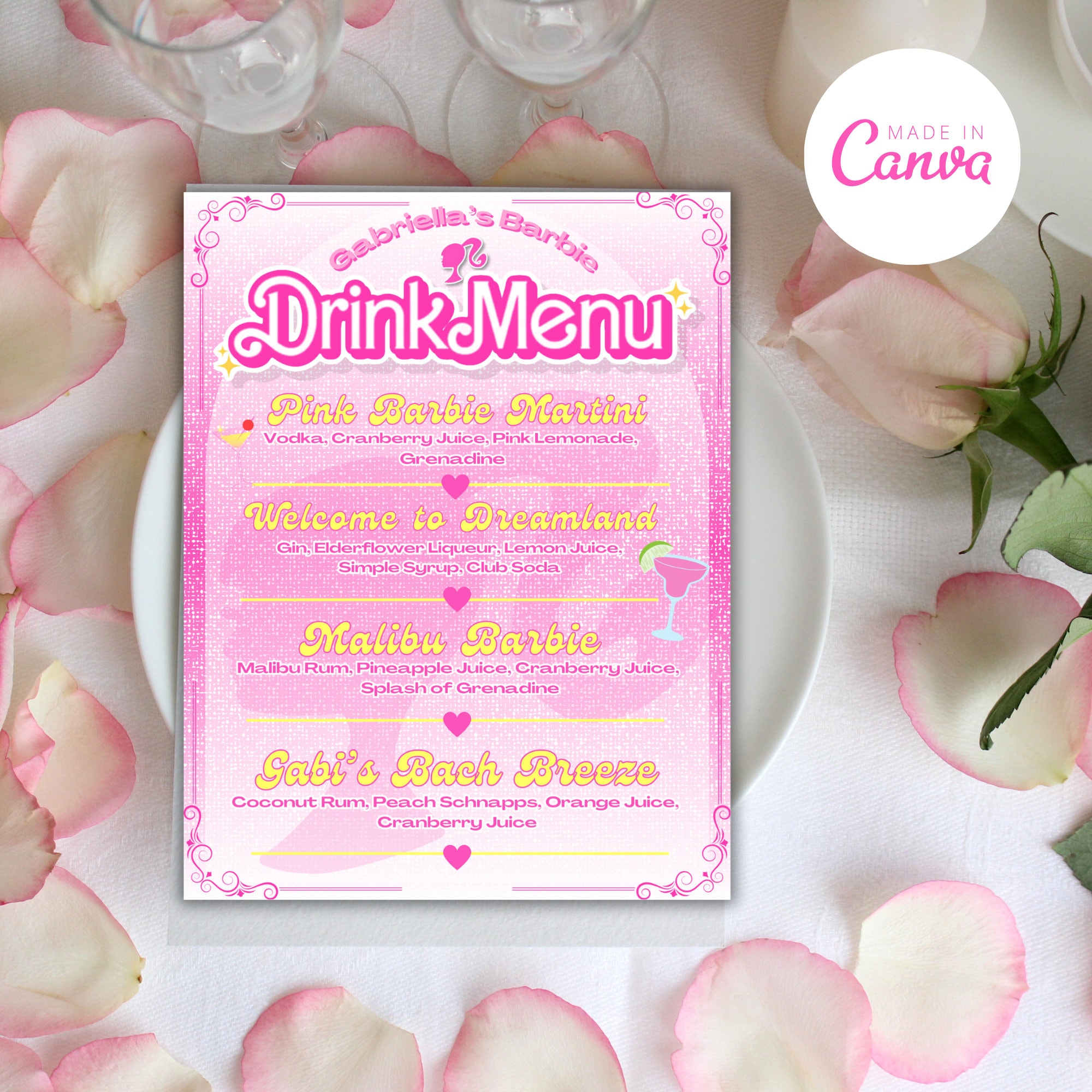 Pink Doll Inspired Drink Menu, Cocktail Recipes, Bachelorette Party ...