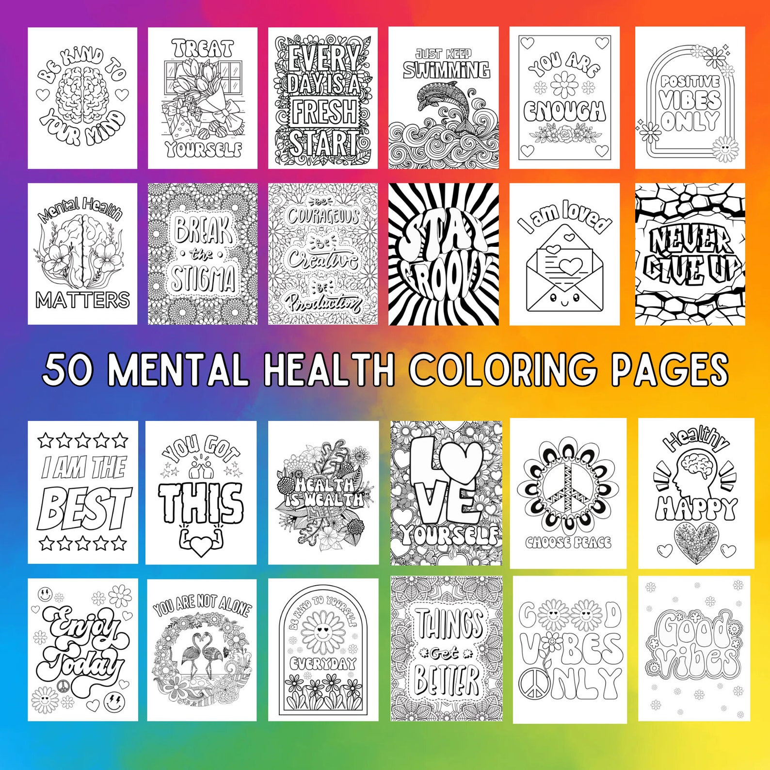 Mental Health Coloring Pages, Positive Affirmations, Kids Coloring ...
