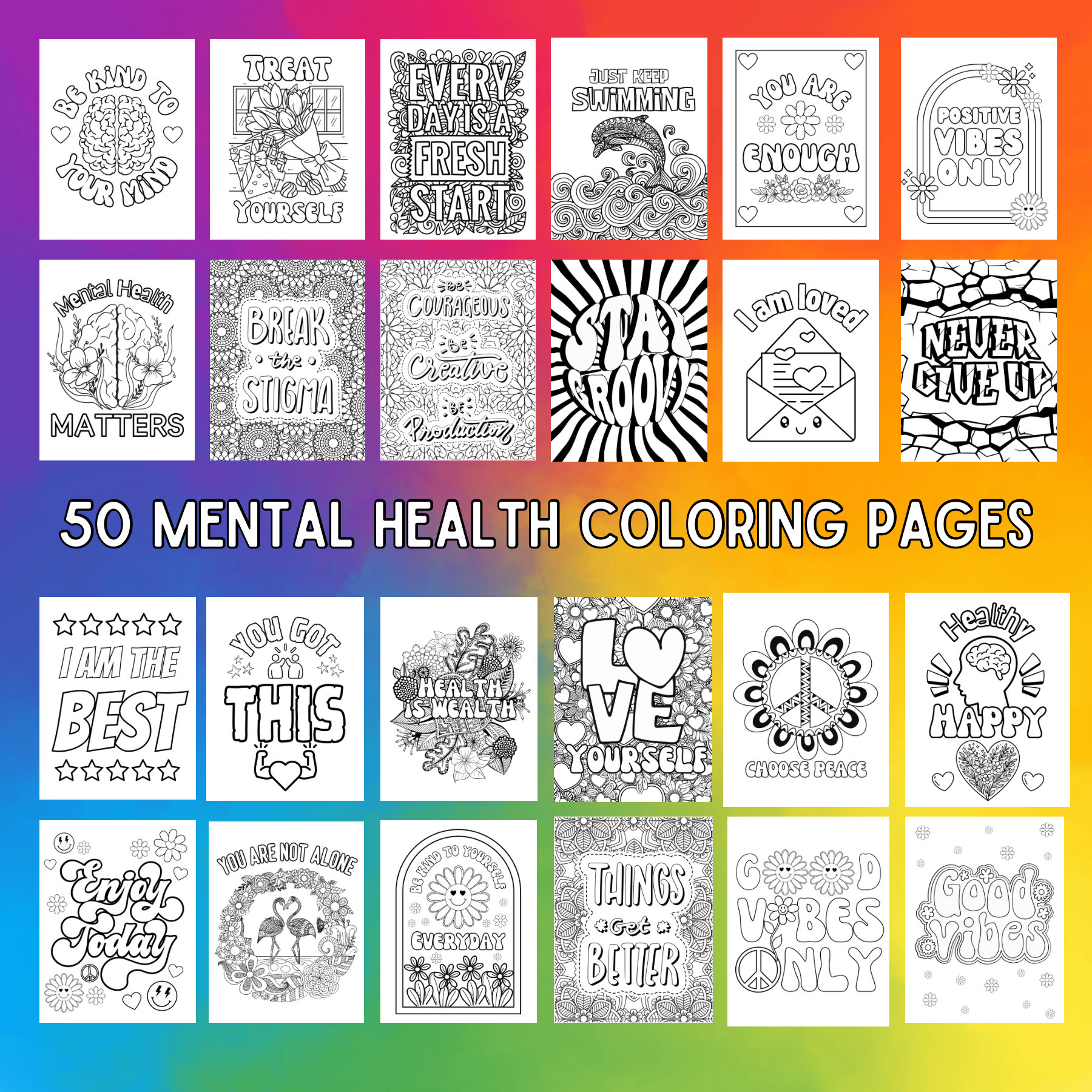 Mental Health Coloring Pages, Positive Affirmations, Kids Coloring ...