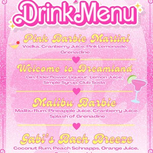 Pink Doll Inspired Drink Menu, Cocktail Recipes, Bachelorette Party ...