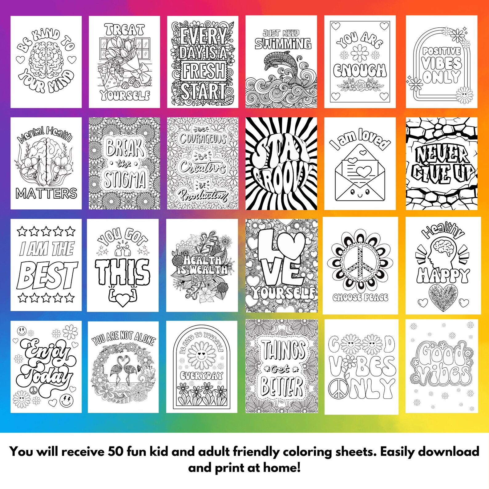Mental Health Coloring Pages, Positive Affirmations, Kids Coloring ...