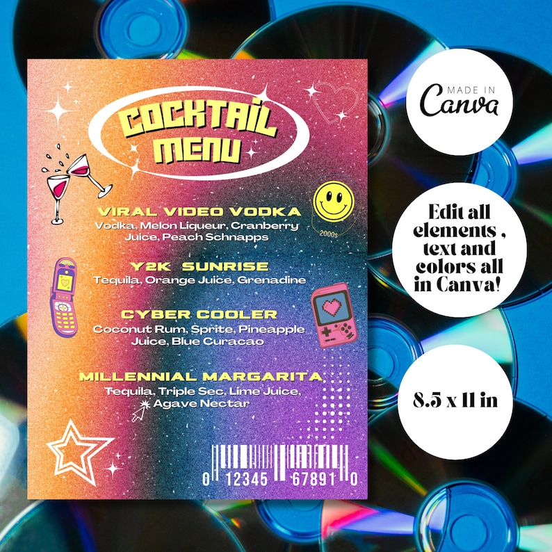 Y2K Inspired Cocktail Menu, New Years Eve Menu, Y2K, 2000s Inspire ...