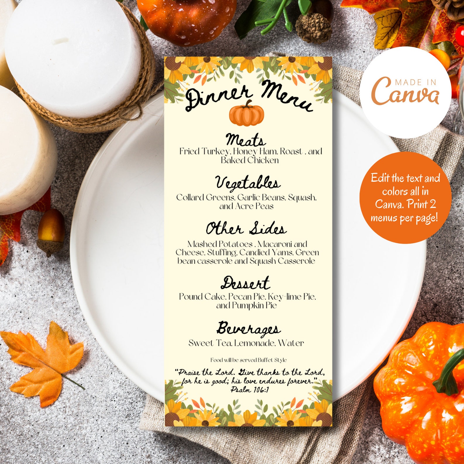Thanksgiving Menu and Name Card | Fall Party |holiday Dinner Party ...