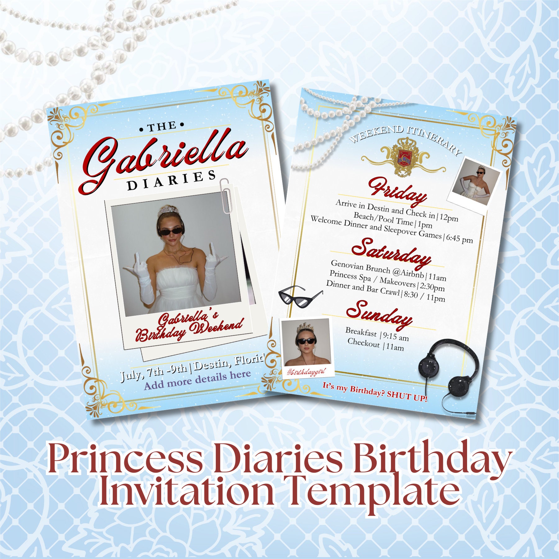 Princess Diaries Birthday Invitation & Itinerary Template (digital ...