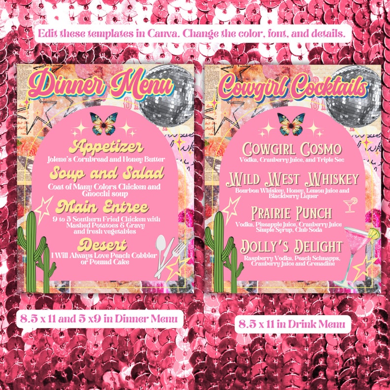 Cowgirl Cocktail Menu Cowgirl Dinner Menu Disco Cowgirl Etsy 3794