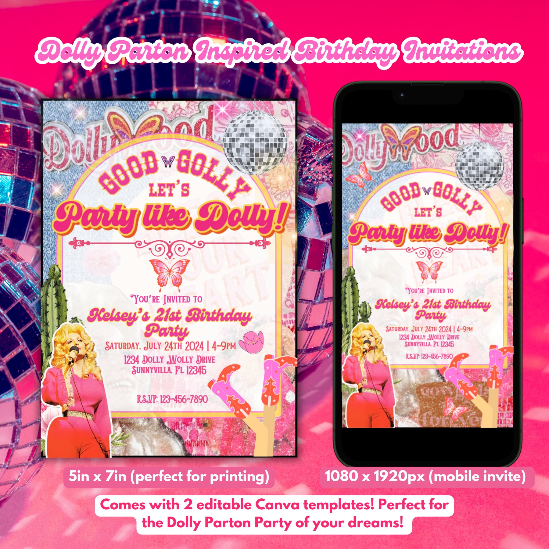 Dolly Inspired Birthday Invitation, Dolly Parton, Invitation Template ...