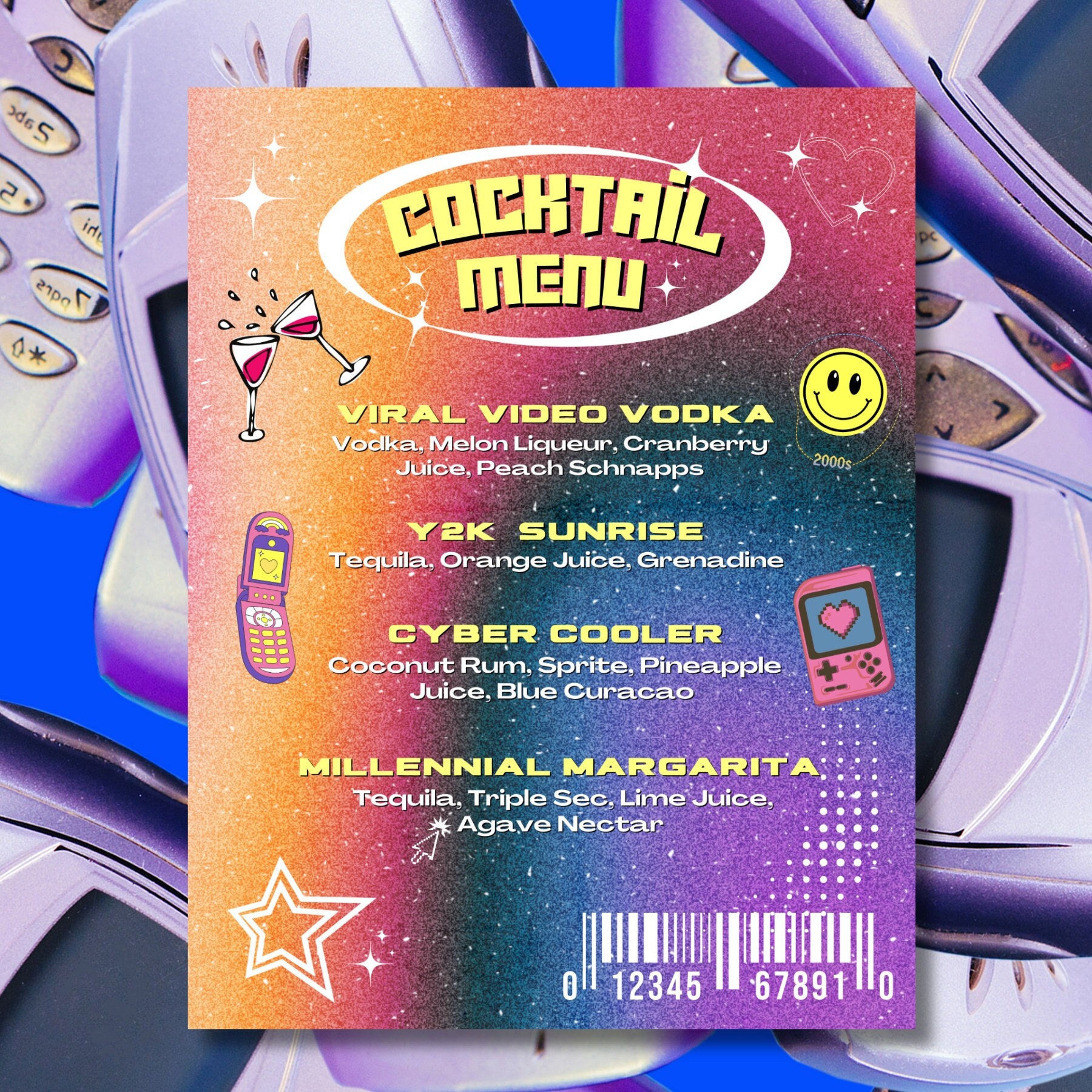 Y2K Inspired Cocktail Menu, New Years Eve Menu, Y2K, 2000s Inspire ...