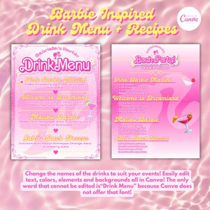 Pink Doll Inspired Drink Menu, Cocktail Recipes, Bachelorette Party ...