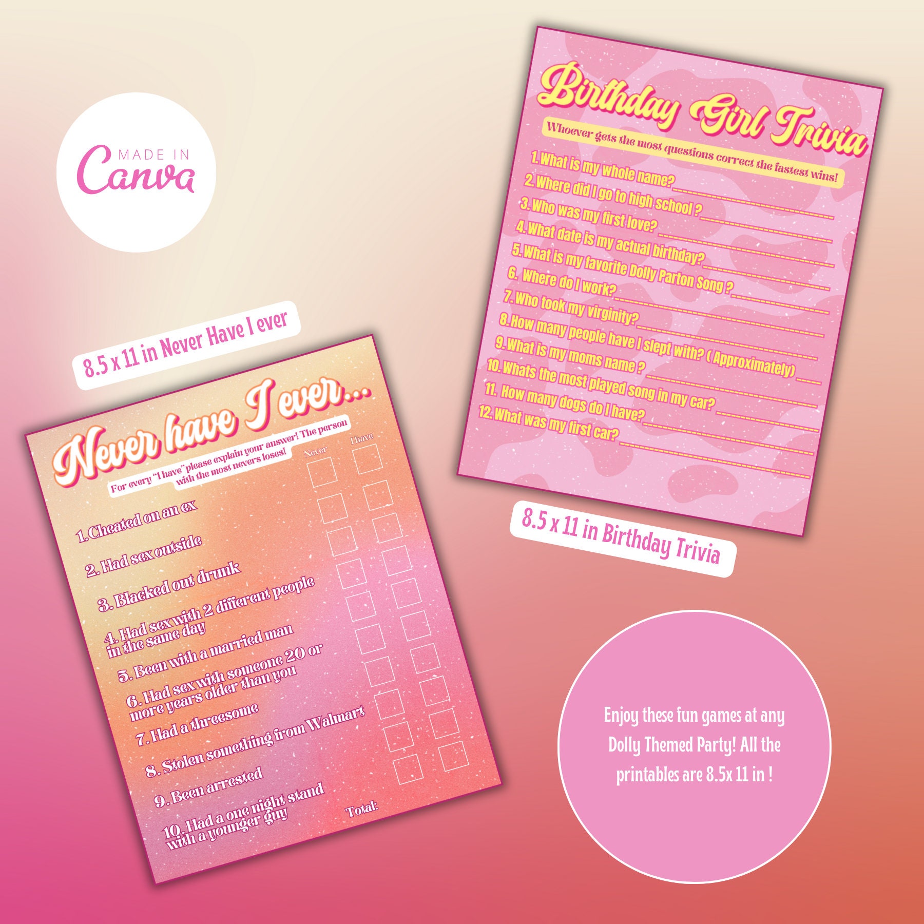 Dolly Parton, Party Games, Birthday Game Bundle, Adult Party Games ...