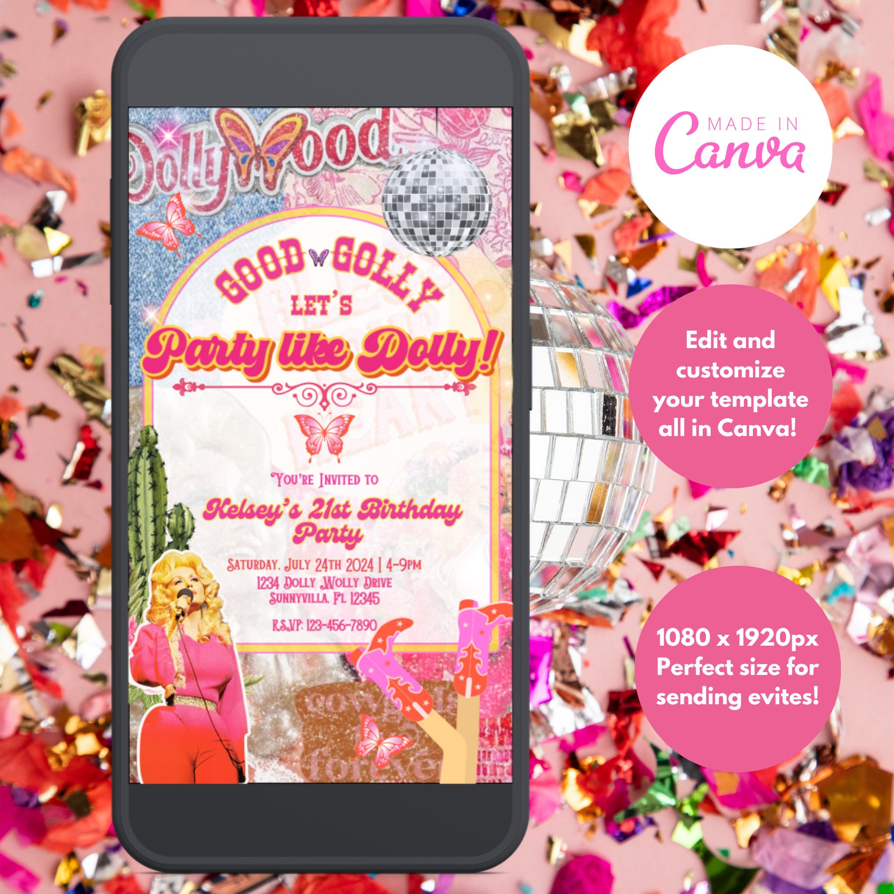 Dolly Inspired Birthday Invitation, Dolly Parton, Invitation Template ...