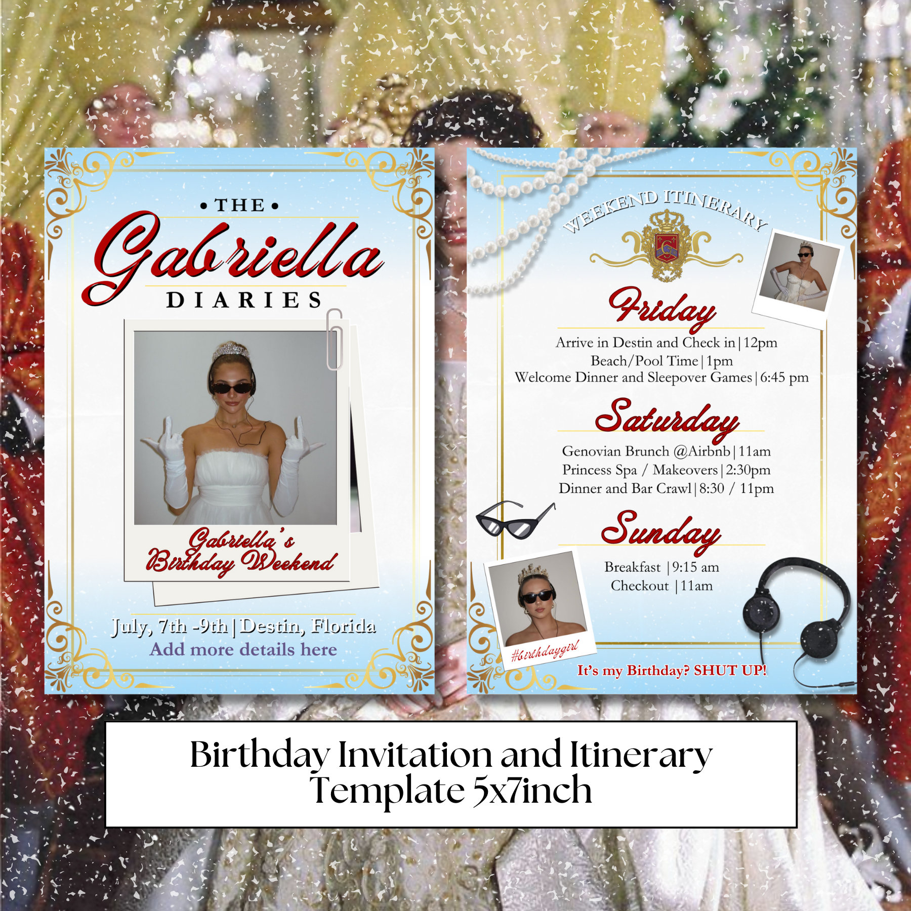 Princess Diaries Birthday Invitation & Itinerary Template (digital ...