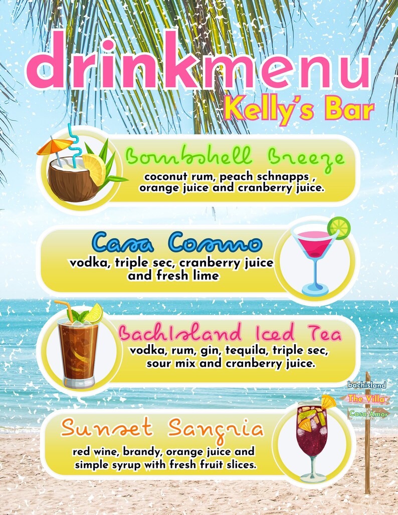 Island Inspired Menu and Recipes , Tropical Cocktail Menu, Beach Bar ...