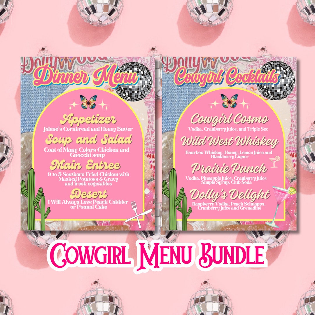 Cowgirl Cocktail Menu | Cowgirl Dinner Menu | Disco Cowgirl Party ...